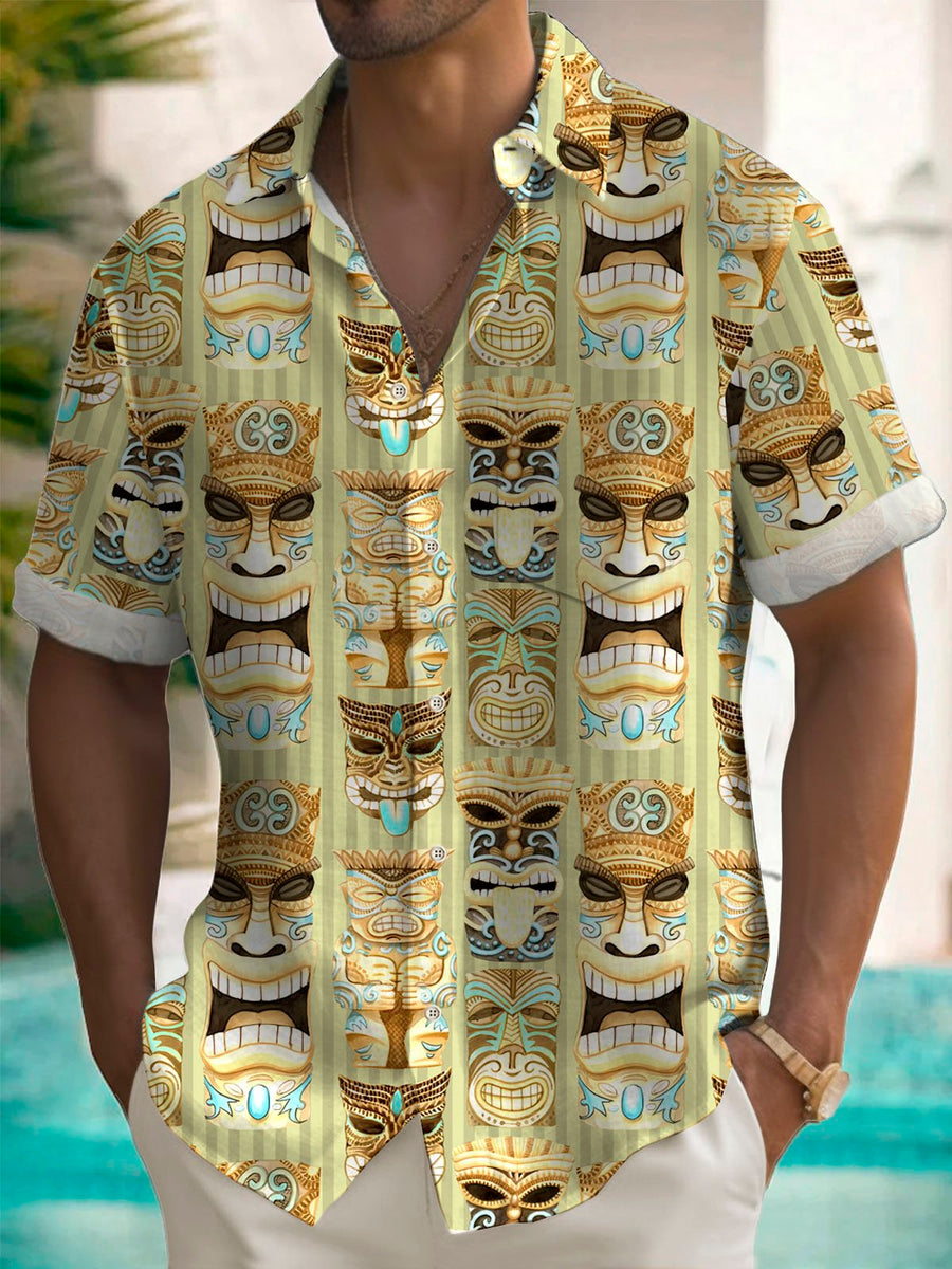Khaki Printed Hawaii Series Tiki Shirts - Alohadaddy – AlohaDaddy