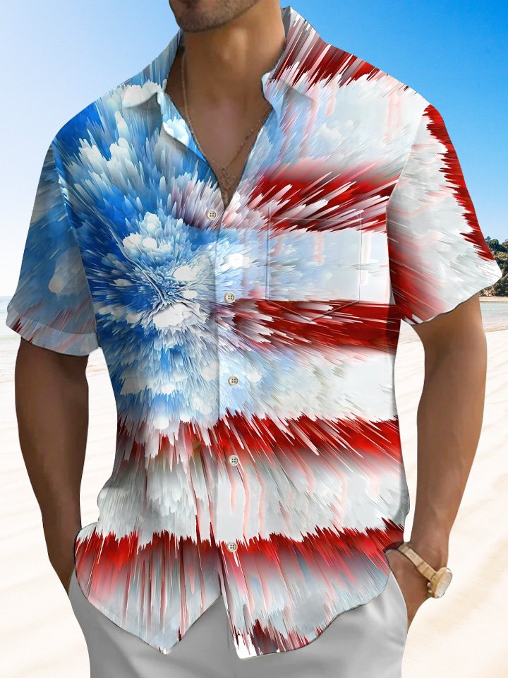 White-Red Casual National Flag Pockets Shirts - Alohadaddy – AlohaDaddy
