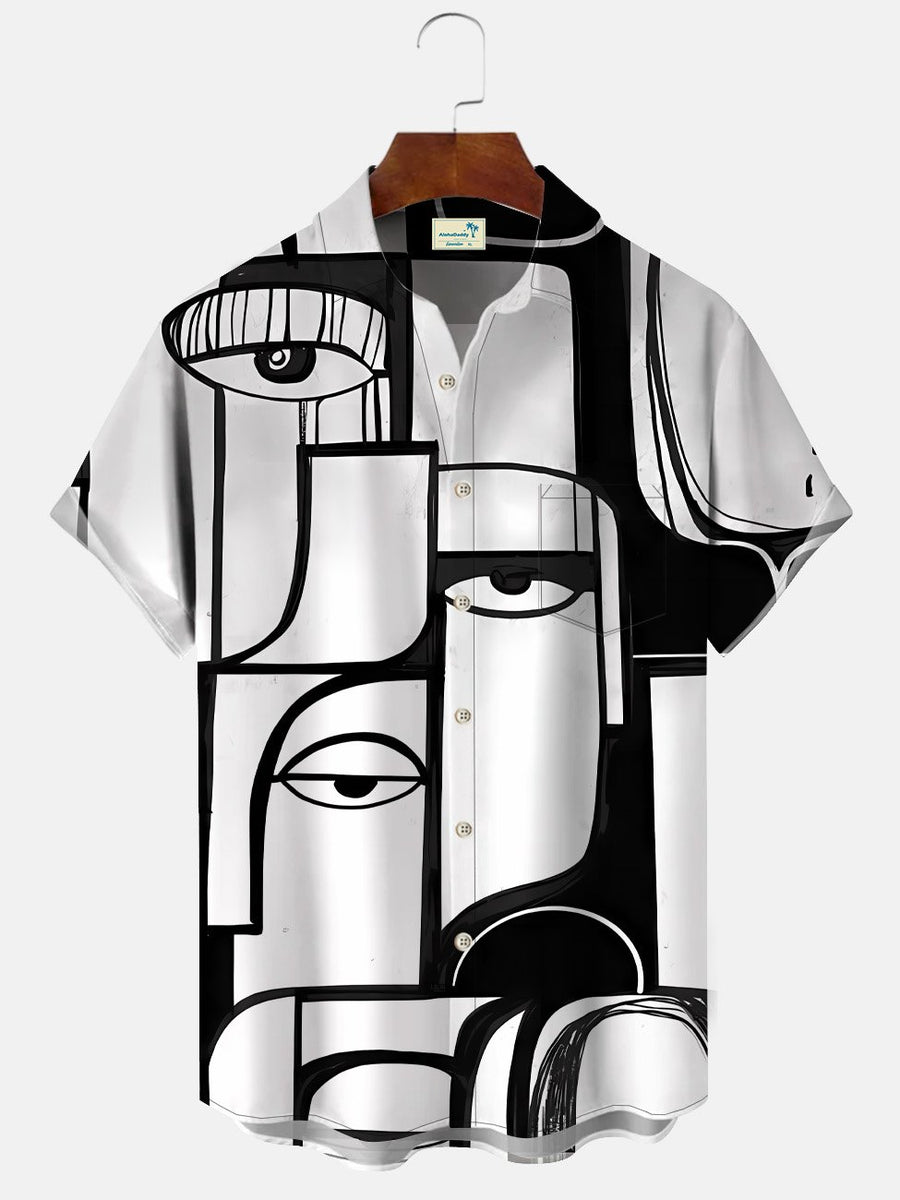 Black White Casual Portrait Shirts - Alohadaddy – AlohaDaddy