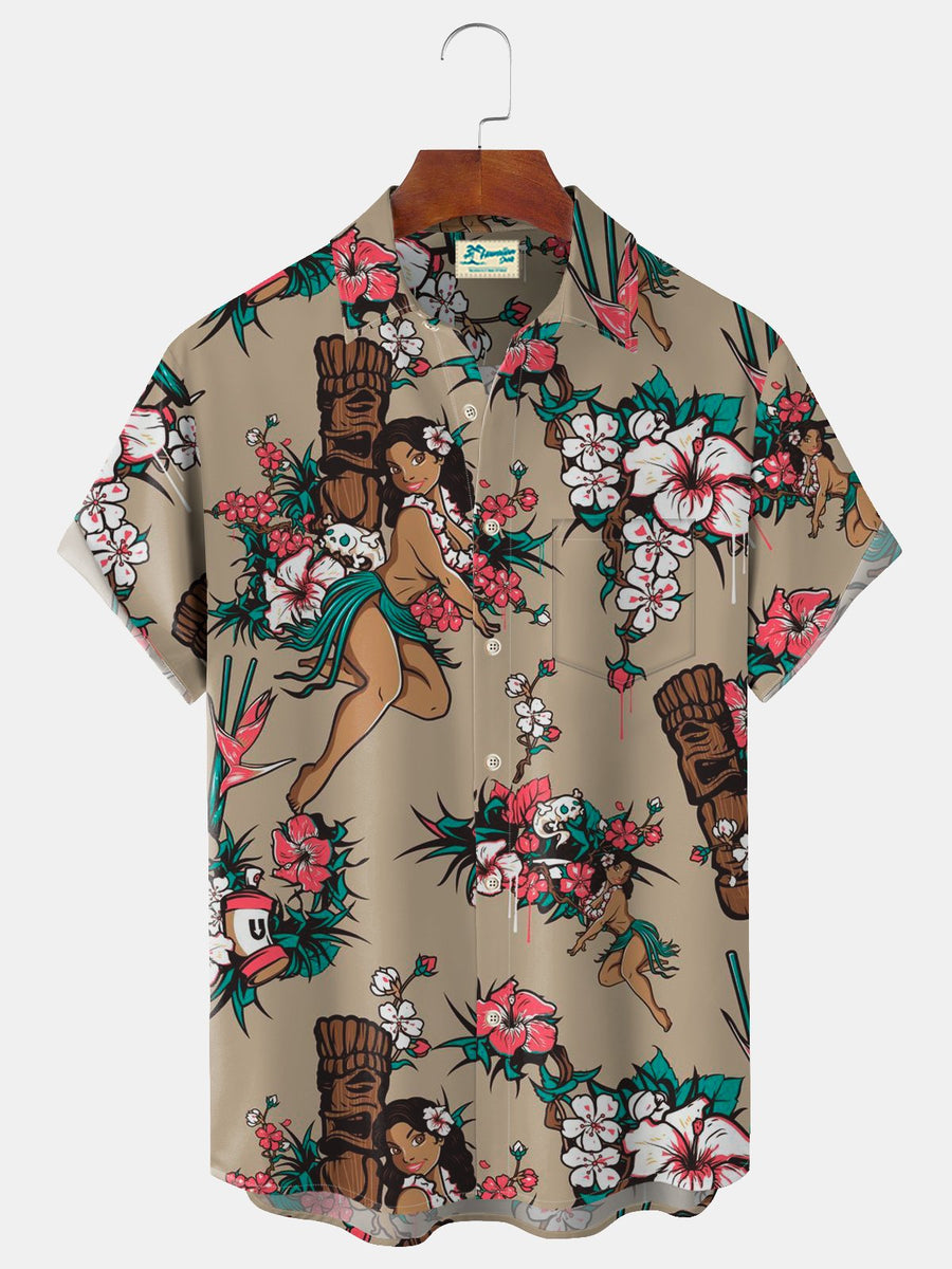 Khaki Tiki Cotton-Blend Hawaii Series Shirts - Alohadaddy – AlohaDaddy